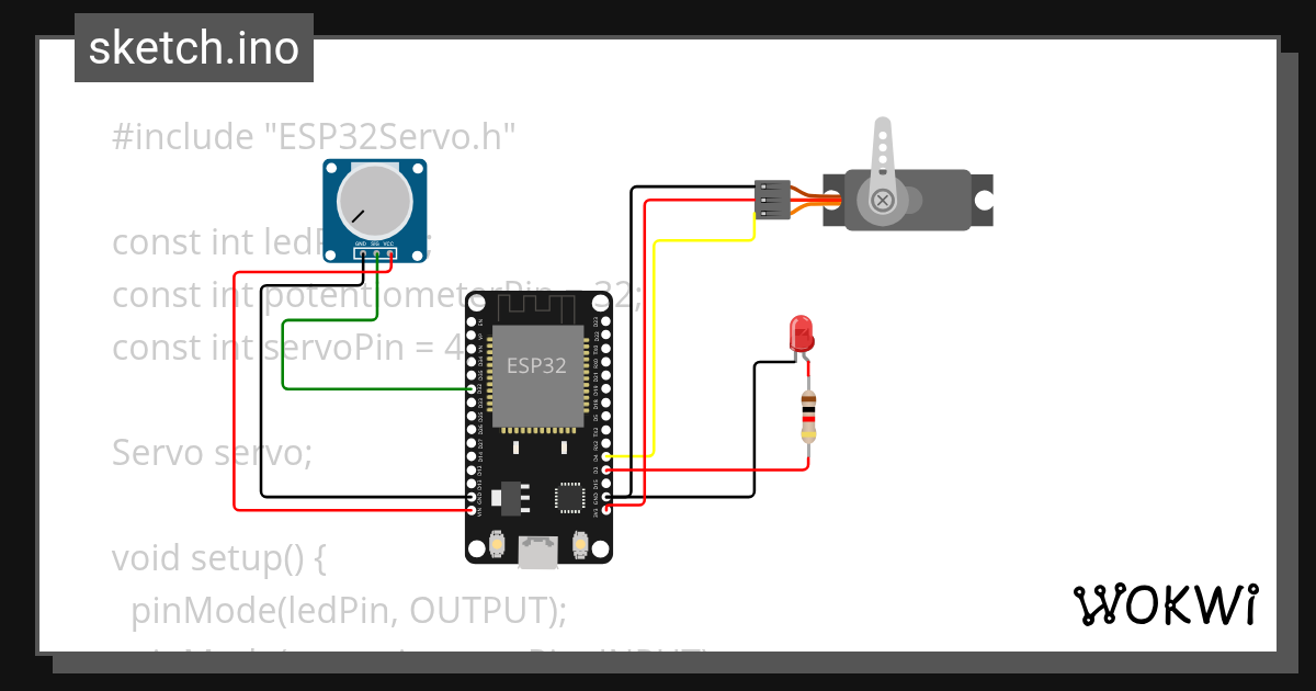 Class 5 : led + potentiometer + servo motor - Wokwi ESP32, STM32, Arduino Simulator
