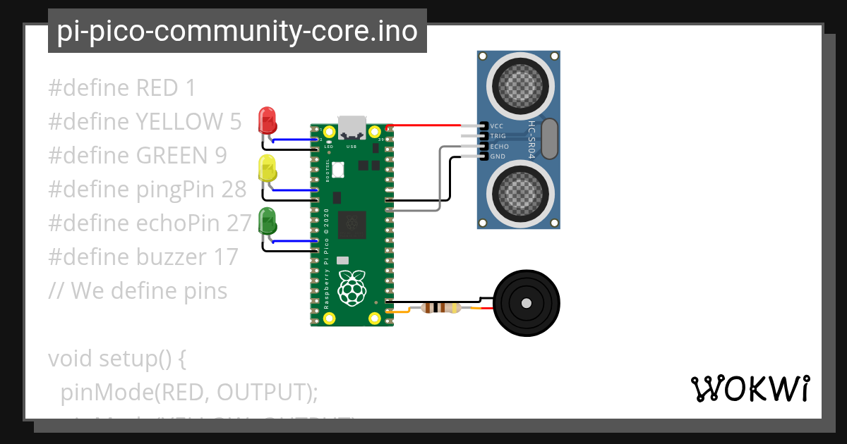 Distance Sensor with alarm - Wokwi ESP32, STM32, Arduino Simulator
