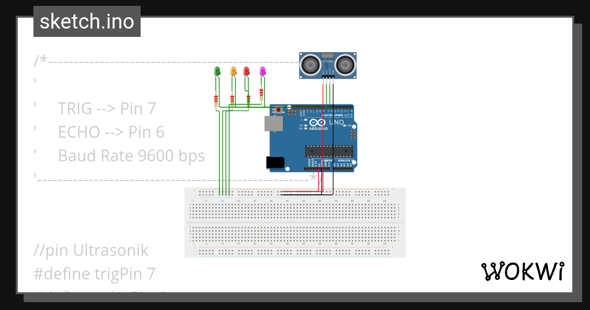 UltraSonic Water Level Sensor with LED - Wokwi ESP32, STM32, Arduino Simulator