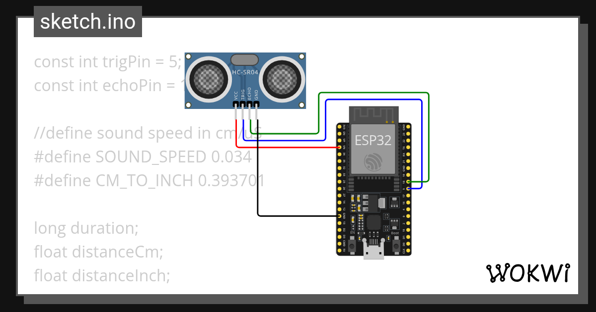 ultrasonicsensor-esp32 - Wokwi ESP32, STM32, Arduino Simulator