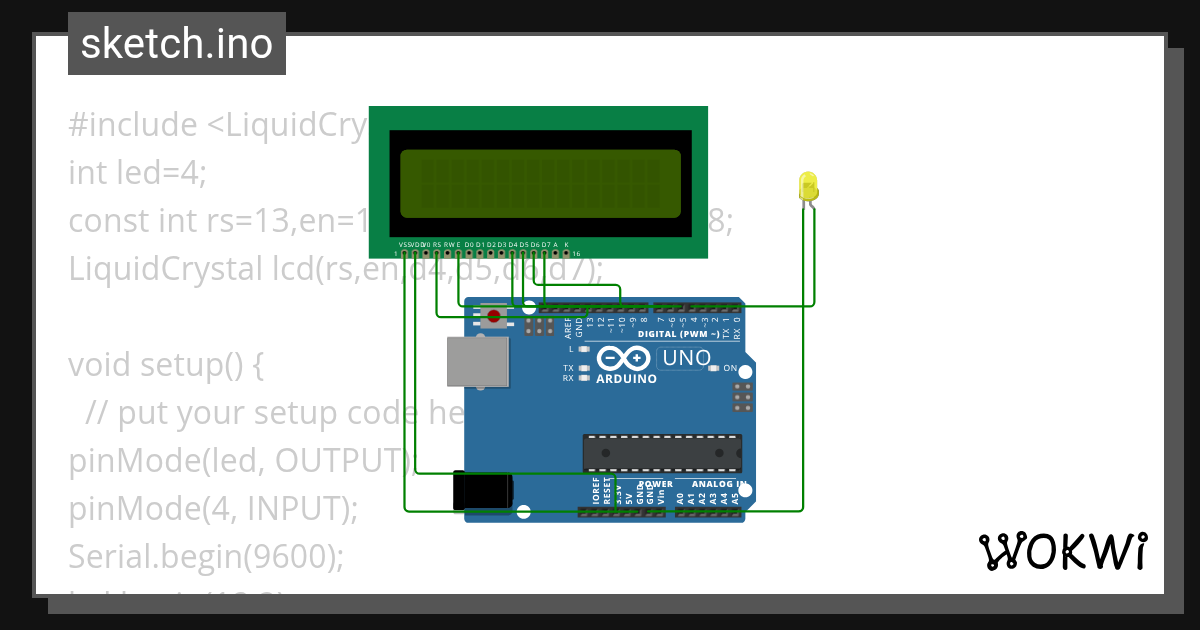 Basic 11 (LCD Display with LED) - Wokwi ESP32, STM32, Arduino Simulator