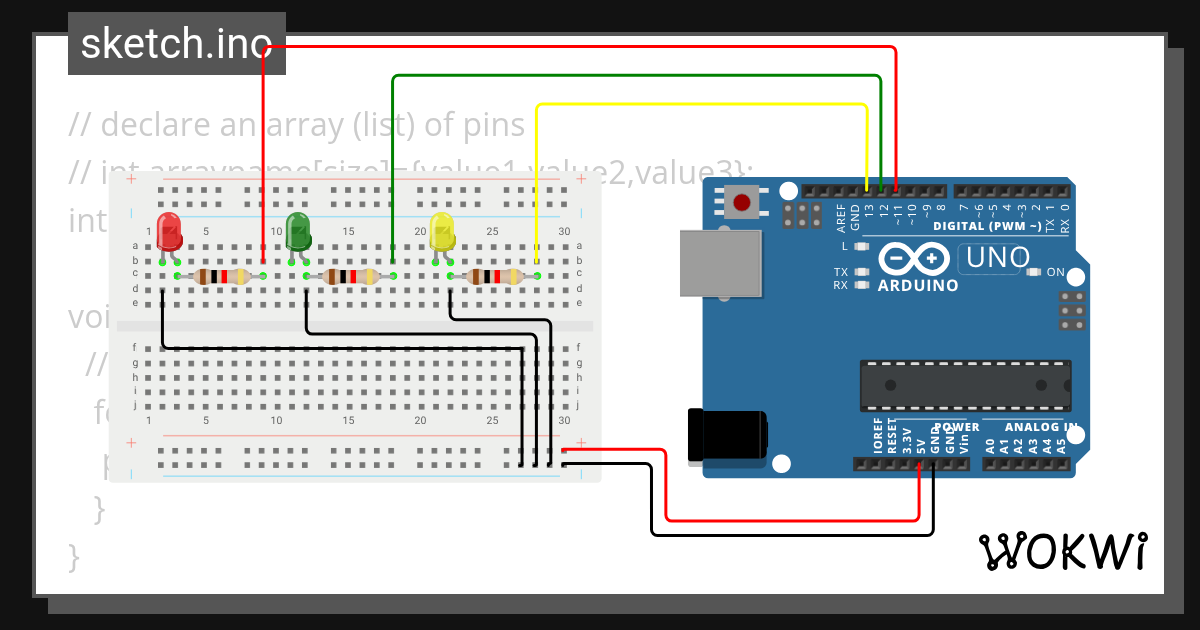 multiple led project - Wokwi ESP32, STM32, Arduino Simulator