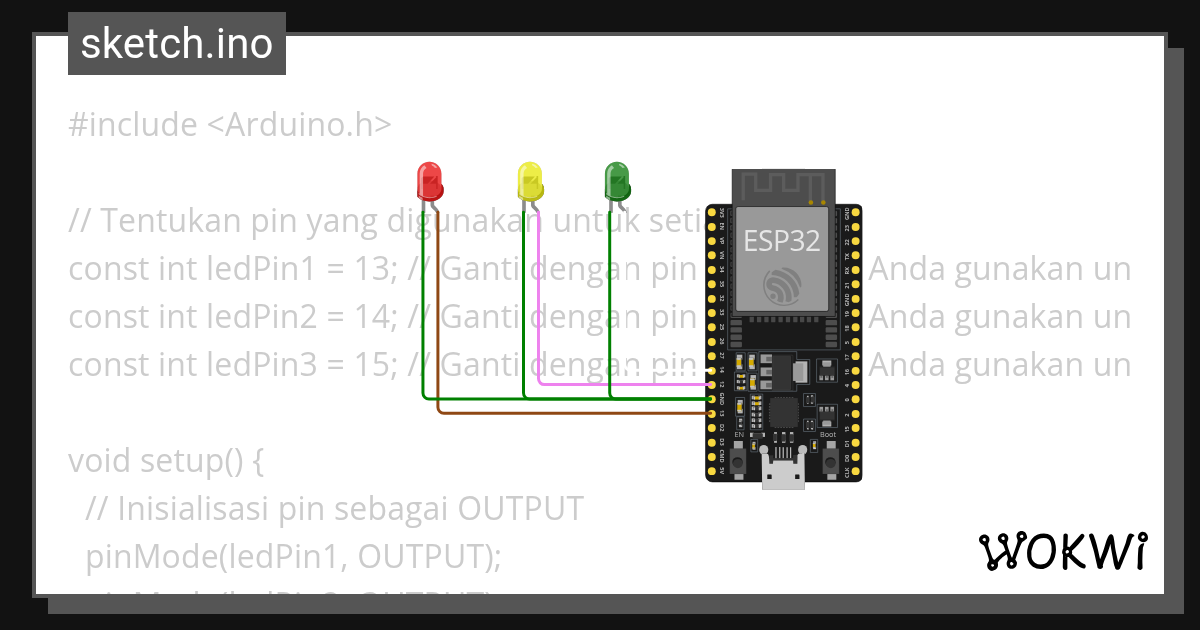 16 Mikrokontroler 3led Wokwi Esp32 Stm32 Arduino Simulator 
