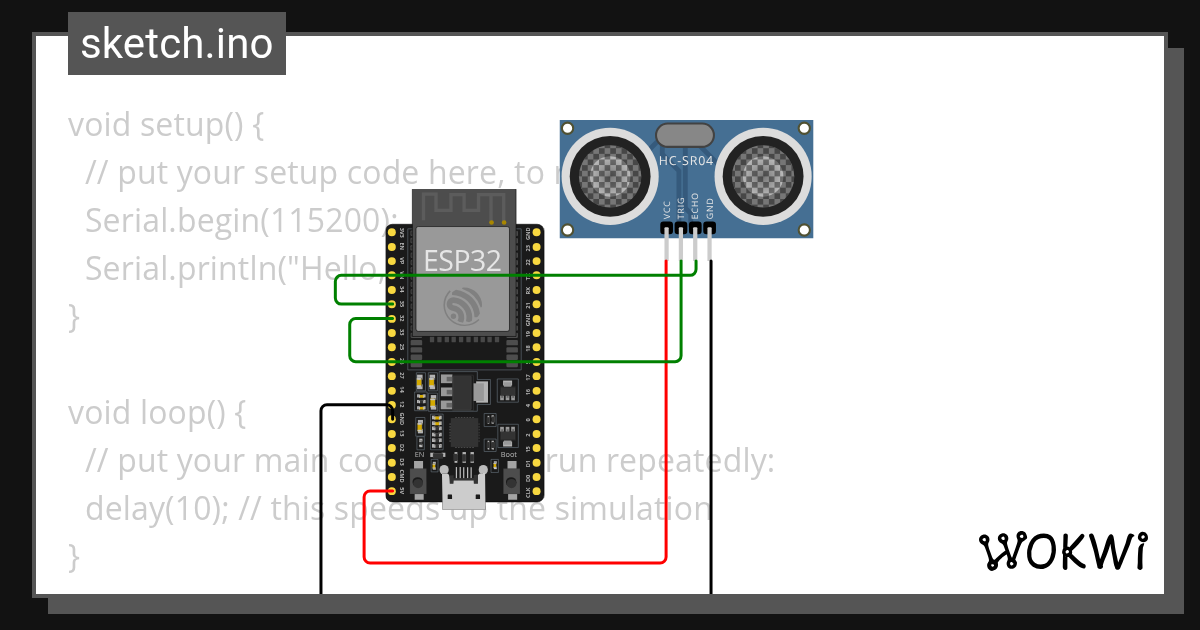 Ultrasonic sensor - Wokwi ESP32, STM32, Arduino Simulator