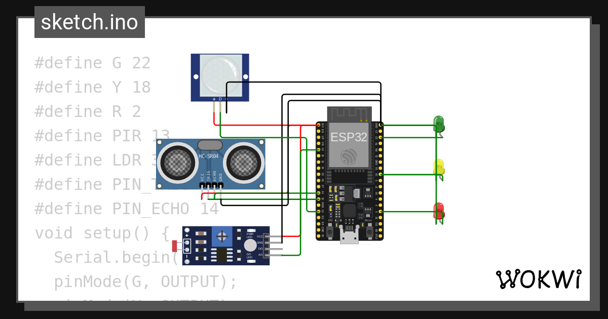 Ldr Pir And Ultrasonic Sensor Wokwi Esp32 Stm32 Arduino Simulator 3622