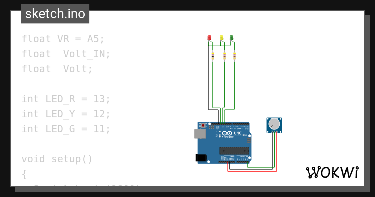 หลอดledกับตัวต้านทานปรับค่าได้ Wokwi Esp32 Stm32 Arduino Simulator