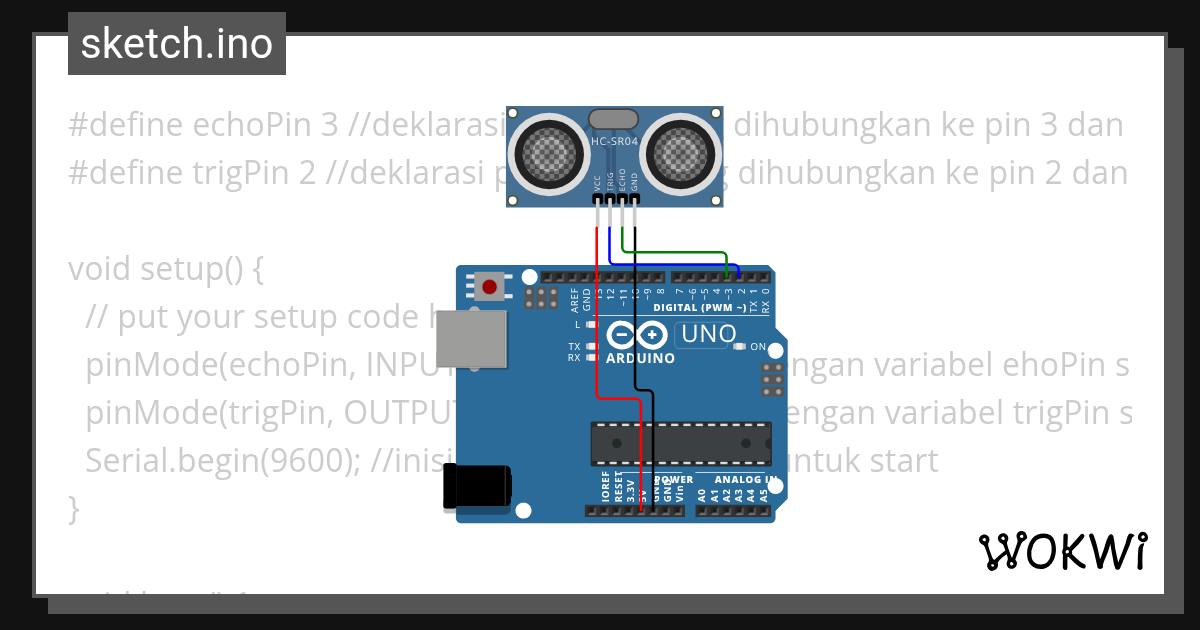 Sensor Ultrasonik LARAS - Wokwi ESP32, STM32, Arduino Simulator