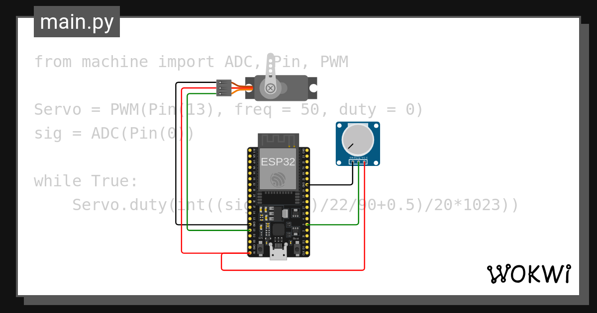 电位器控制舵机 Wokwi Esp32 Stm32 Arduino Simulator 