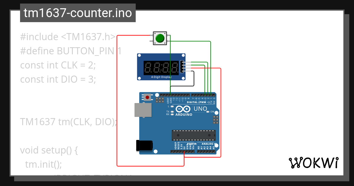 tm1637-counter.ino Copy - Wokwi ESP32, STM32, Arduino Simulator tm1637-counter.ino Copy - Wokwi ESP32, STM32, Arduino Simulator