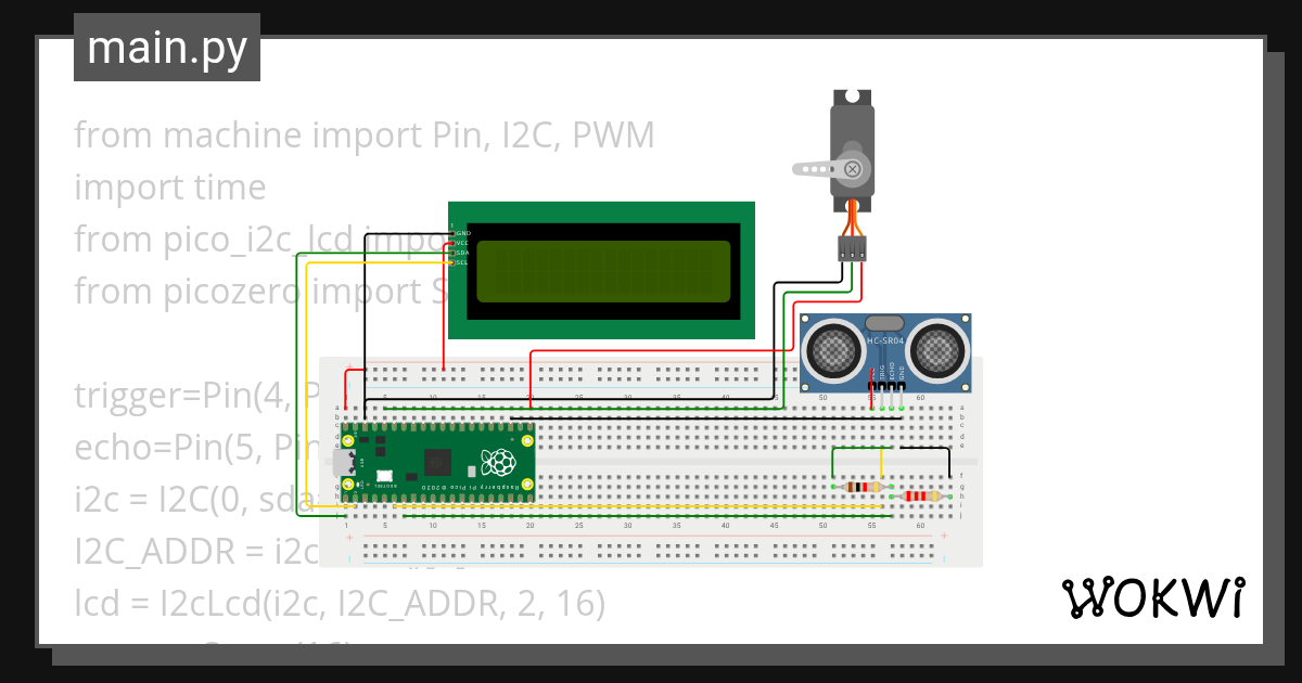 Servo, Ultra, LCD, I2C - Wokwi ESP32, STM32, Arduino Simulator
