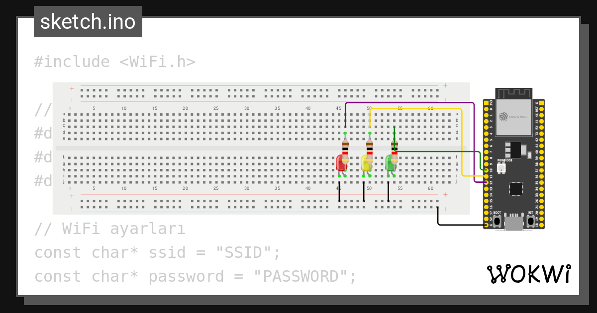 Trafik Lambası Wokwi Esp32 Stm32 Arduino Simulator 2540