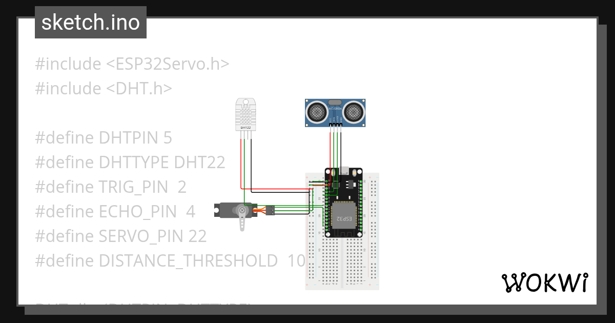 Esp 32 Servo Ultrasonik Dan Dht22 Wokwi Esp32 Stm32 Arduino Simulator