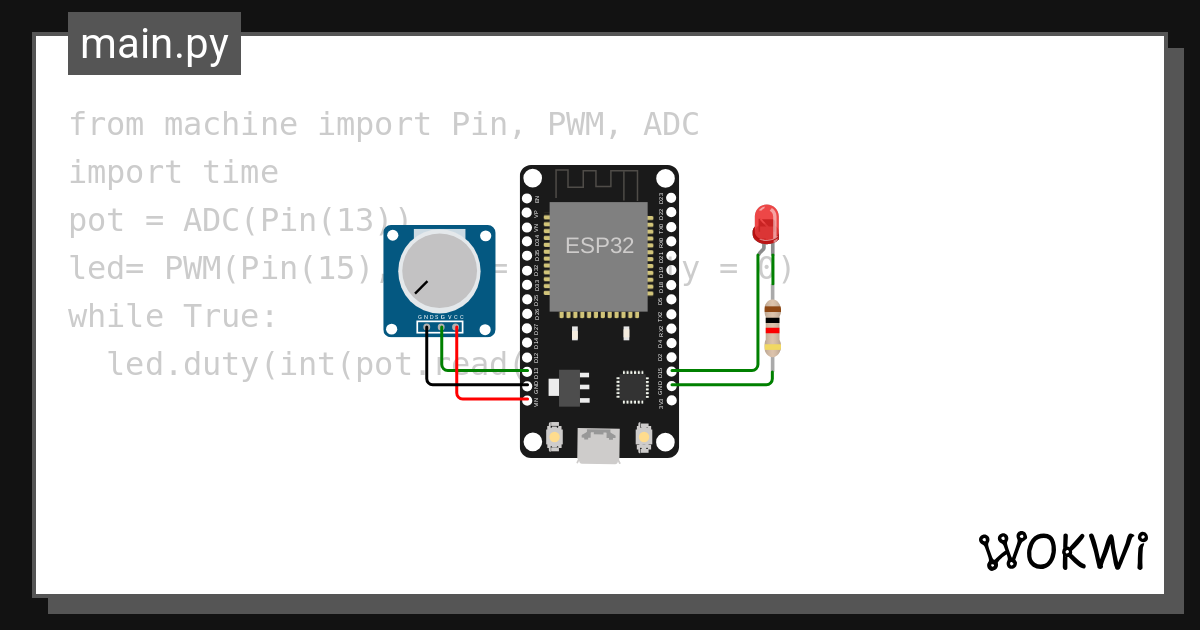 旋转电位器，led亮度随之变化 Wokwi Esp32 Stm32 Arduino Simulator 0595