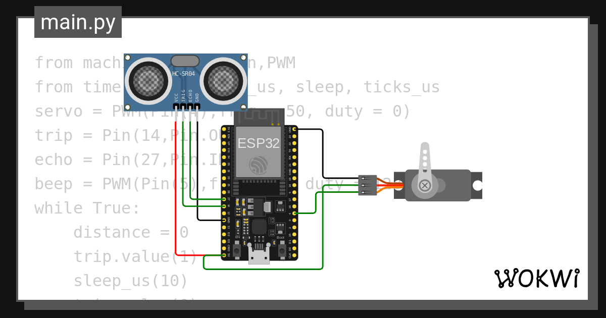 有人靠近舵机旋转 Wokwi Esp32 Stm32 Arduino Simulator 9245