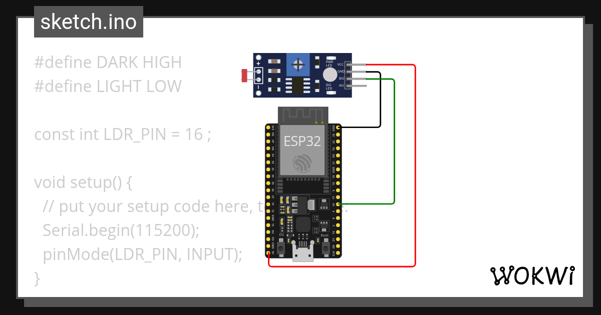 LDR - Wokwi ESP32, STM32, Arduino Simulator