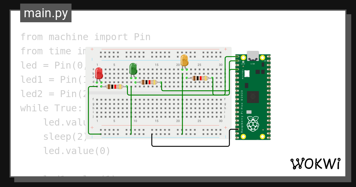 Traffic Light With Bread Board Wokwi Esp32 Stm32 Arduino Simulator
