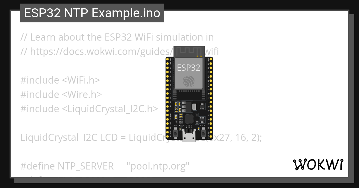 ESP32 NTP Example.ino Copy65r1h3 - Wokwi ESP32, STM32, Arduino Simulator