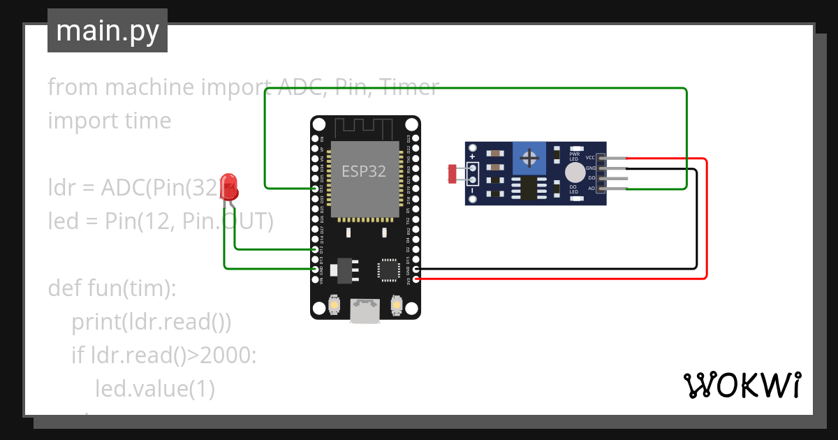 智能灯（夜间自动点亮） Wokwi Esp32 Stm32 Arduino Simulator 6115