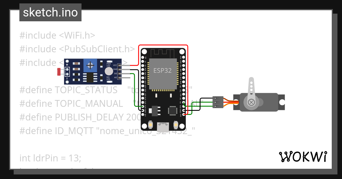 ESP32 LDR SERVO MQTT - Wokwi ESP32, STM32, Arduino Simulator
