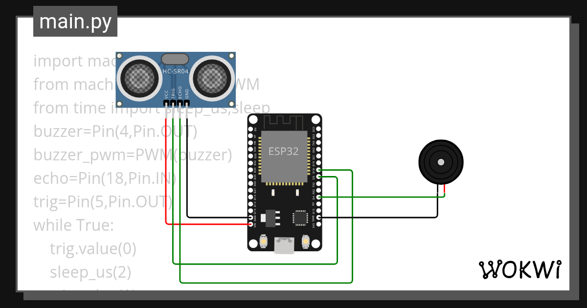 Ultrasonic Sensorpy Wokwi Esp32 Stm32 Arduino Simulator 