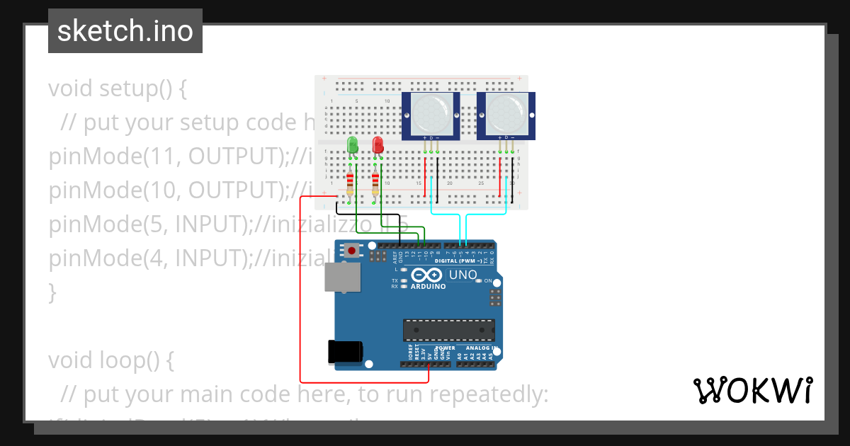 verifica 2 led 2 pir - Wokwi ESP32, STM32, Arduino Simulator