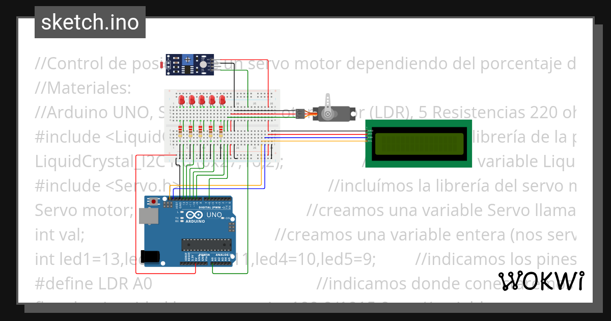 Control de Servo con LDR - Wokwi ESP32, STM32, Arduino Simulator