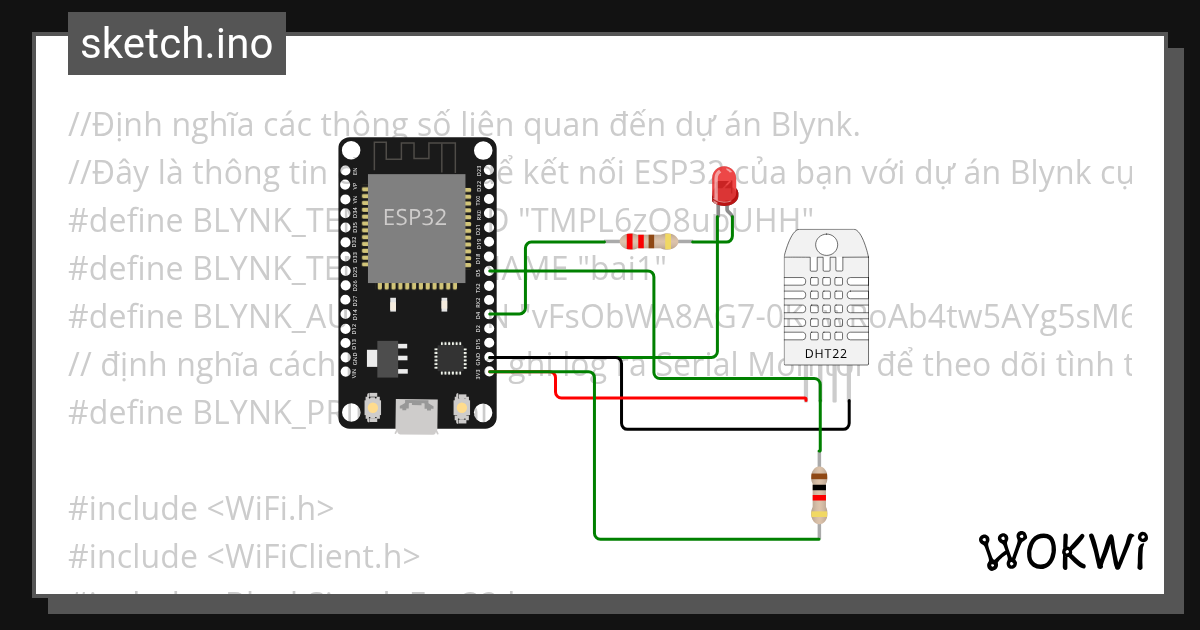 Blynk LED&DHT11 - Wokwi ESP32, STM32, Arduino Simulator