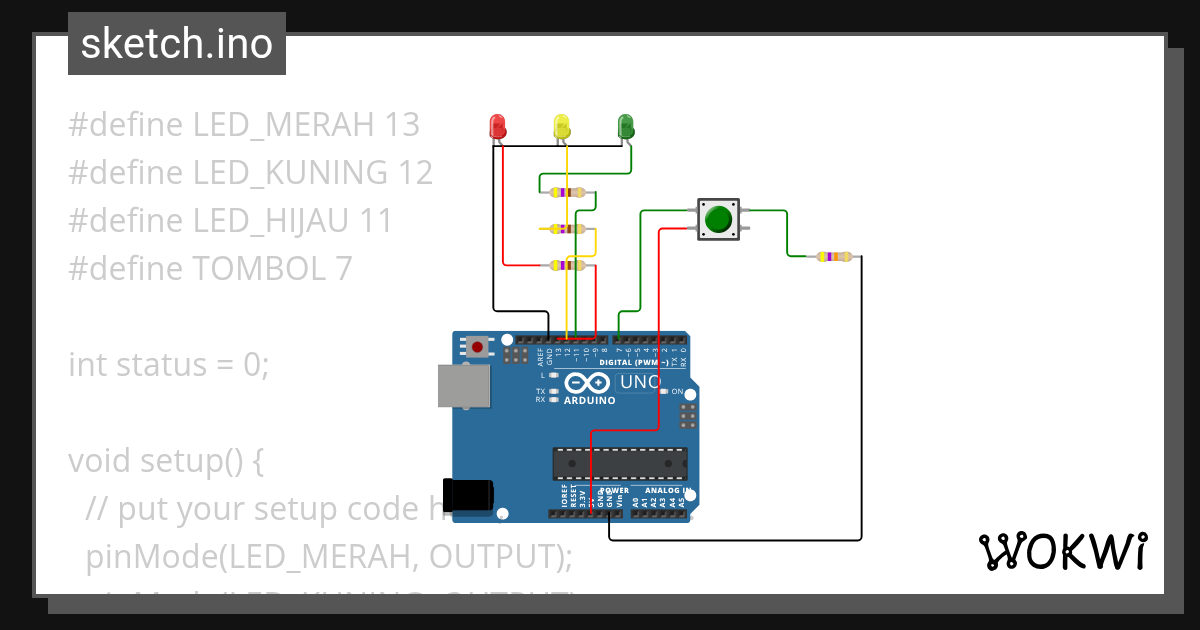 lampu merah tombol button - Wokwi ESP32, STM32, Arduino Simulator