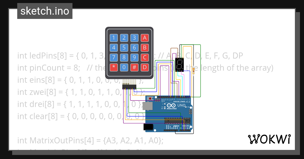 Tastenmatrix und 7-Segment Version 3 - Wokwi ESP32, STM32, Arduino ...