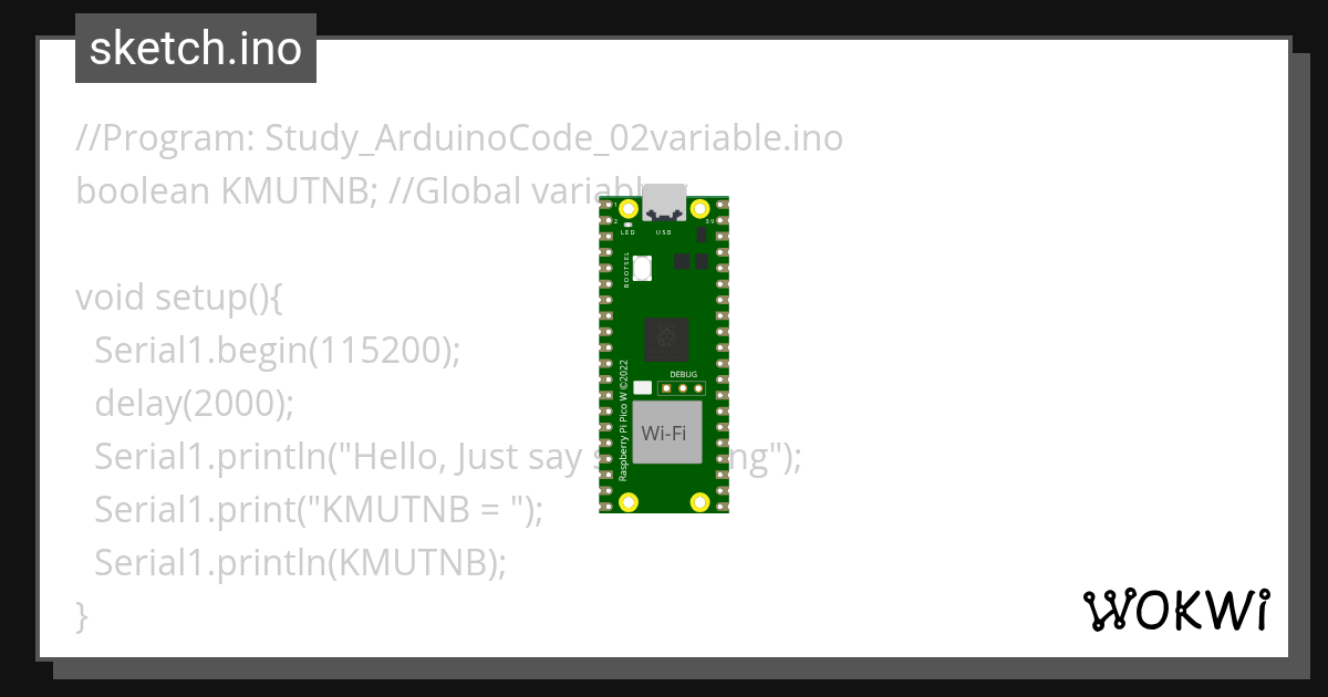 Study_ArduinoCode_02variable.ino - Wokwi ESP32, STM32, Arduino Simulator Study_ArduinoCode_02variable.ino - Wokwi ESP32, STM32, Arduino Simulator