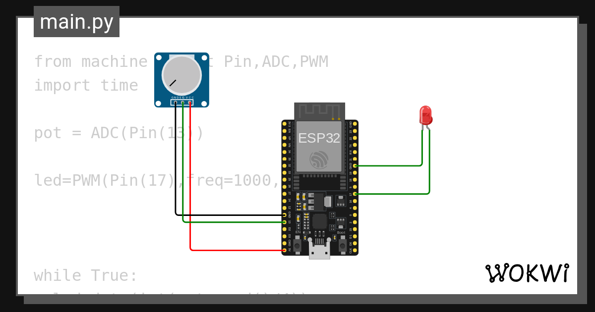 1当旋转电位器时led的亮度随之变化 Wokwi Esp32 Stm32 Arduino Simulator 9913