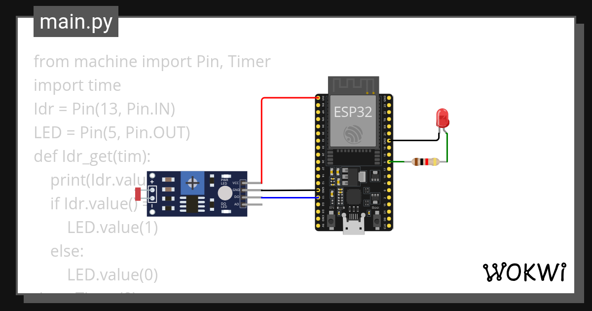 4设计一款智能灯夜晚时自动点亮 Wokwi Esp32 Stm32 Arduino Simulator
