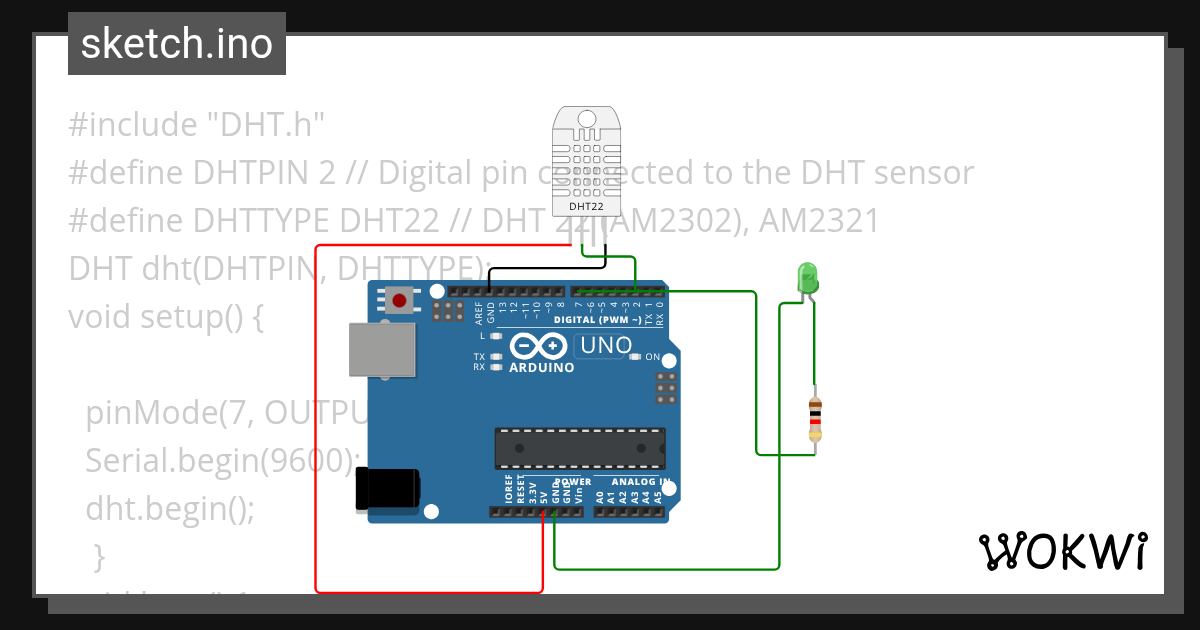 DHT AND LED SET(10) - Wokwi ESP32, STM32, Arduino Simulator