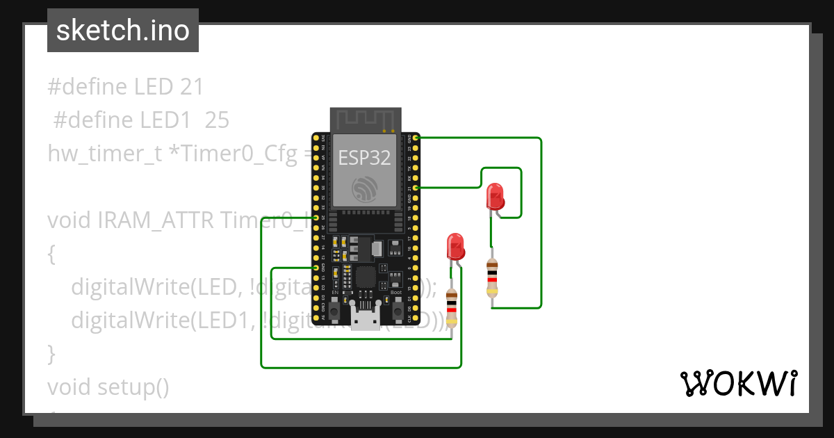 blinking of 2 leds - Wokwi ESP32, STM32, Arduino Simulator