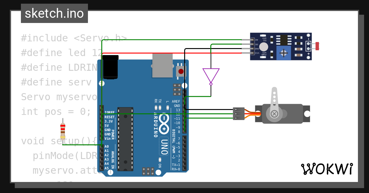 光敏电阻舵机 Wokwi Esp32 Stm32 Arduino Simulator 