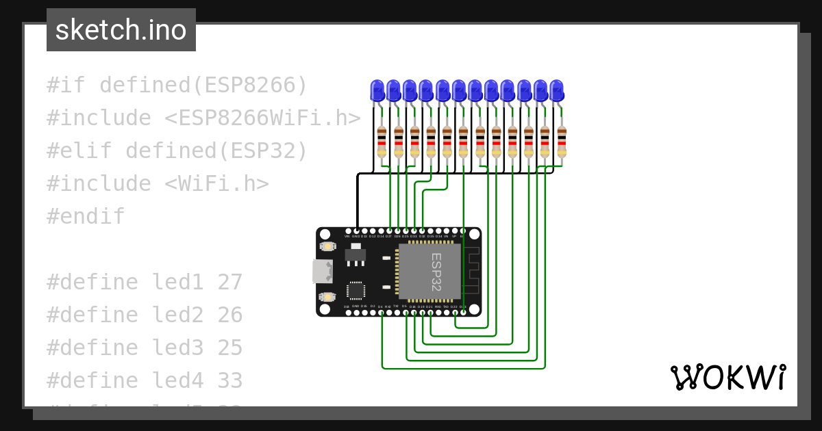 Tugas 11 Running Led Esp Wokwi Esp32 Stm32 Arduino Simulator