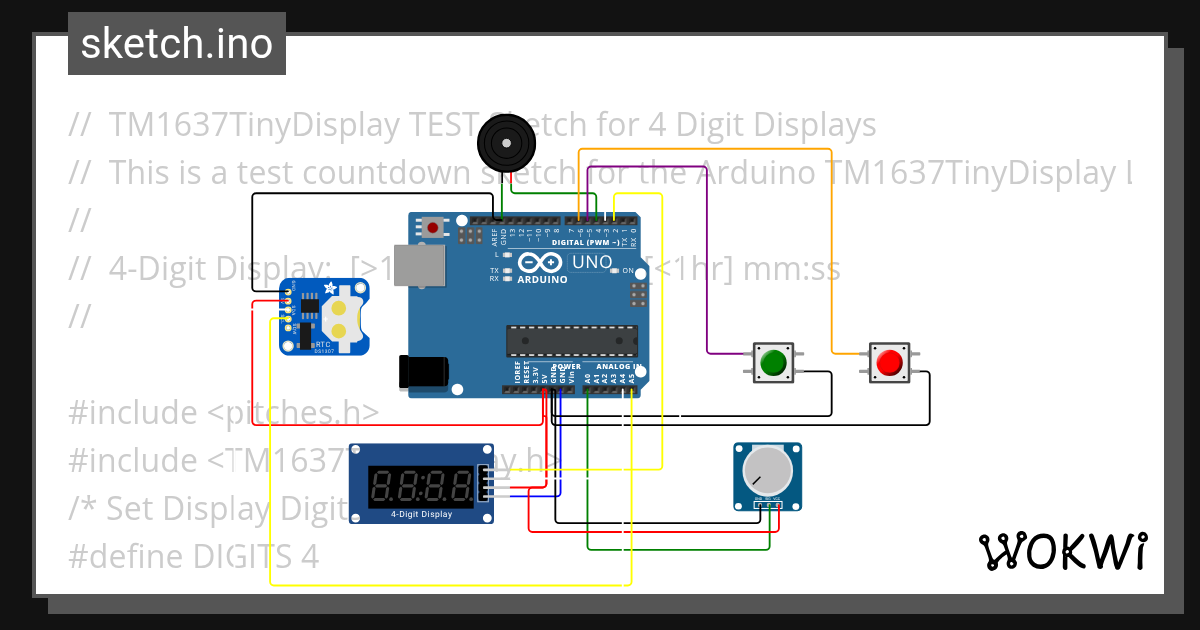 Countdown (TM1637) - Poti (Uhr) - Wokwi ESP32, STM32, Arduino Simulator