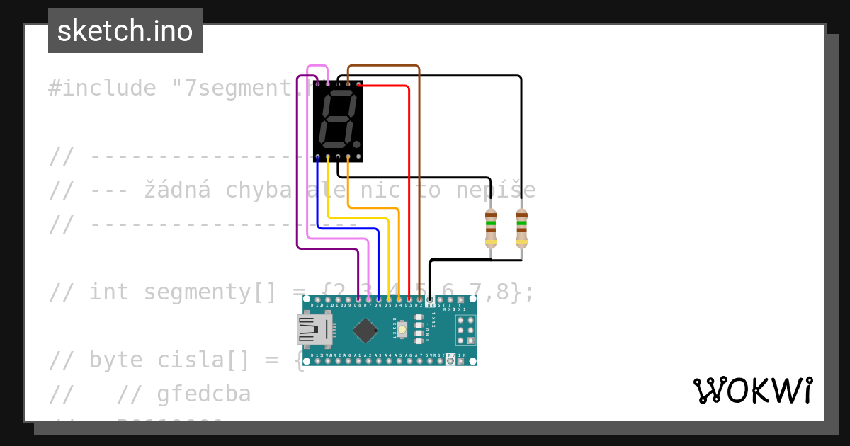 AsŘ 7segment Knihovna Wokwi Esp32 Stm32 Arduino Simulator 