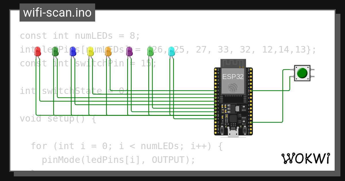 ไฟวิ่ง8ดวง กดติดกดดับ Wokwi Esp32 Stm32 Arduino Simulator 