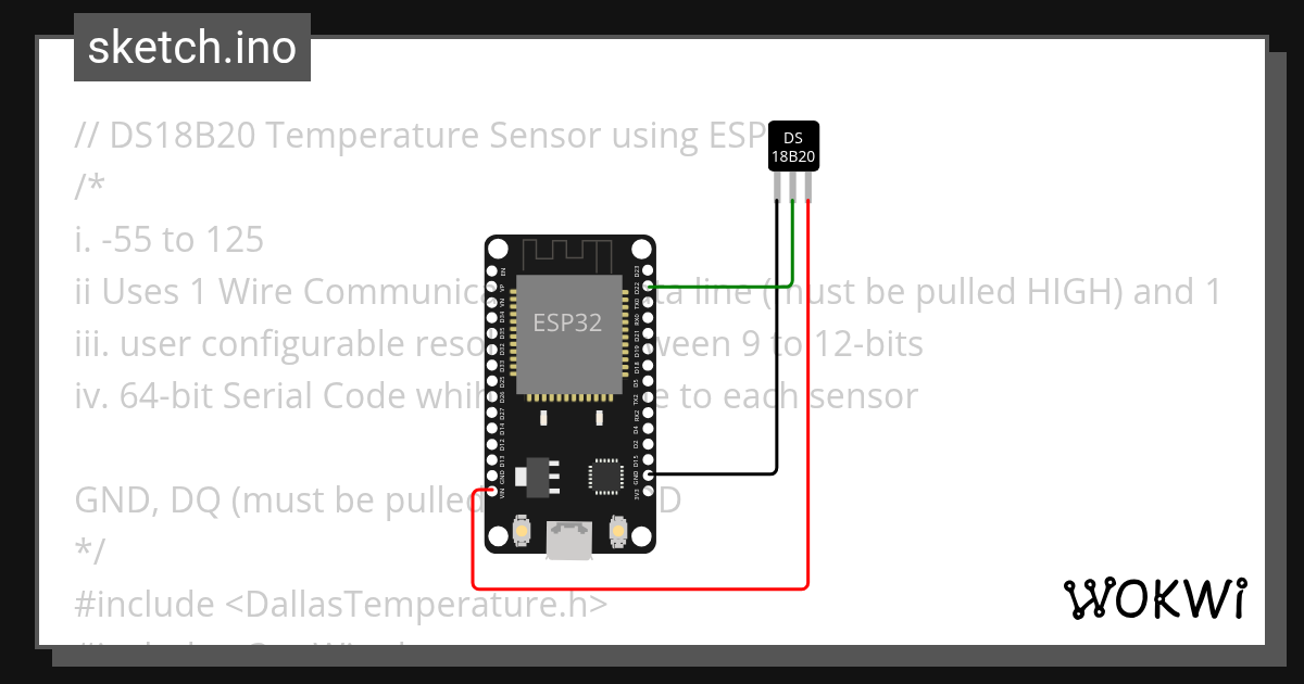 DS18B20 temperature sensor Copy - Wokwi ESP32, STM32, Arduino Simulator