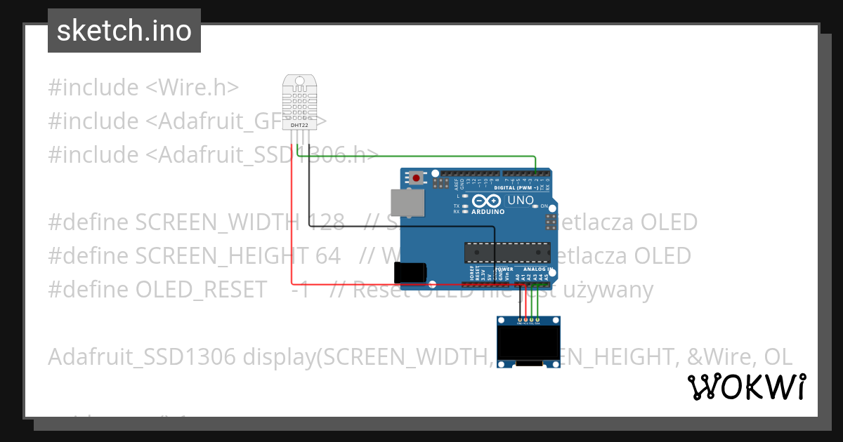 czujnik temperatury i wilgoci - Wokwi ESP32, STM32, Arduino Simulator