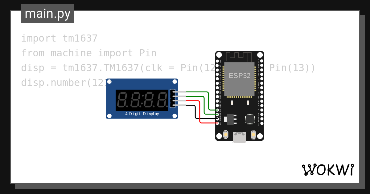 Tm1637四位数码管 当前日期 Wokwi Esp32 Stm32 Arduino Simulator
