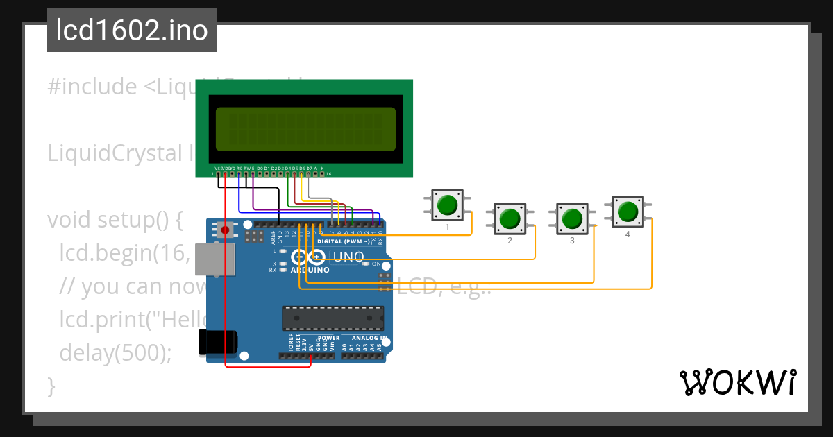 lcd1602 med button Copy - Wokwi ESP32, STM32, Arduino Simulator