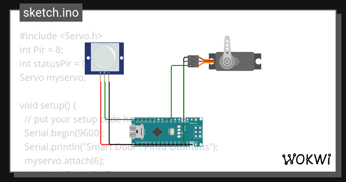 Pintu Otomatis Menggunakan Pir Motion Senso - Wokwi ESP32, STM32, Arduino Simulator