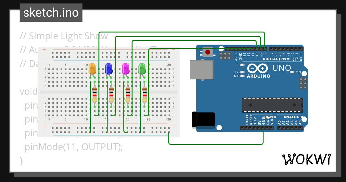 Simple Light Show Demo 2 Hint Copy 3 Wokwi Esp32 Stm32 Arduino 