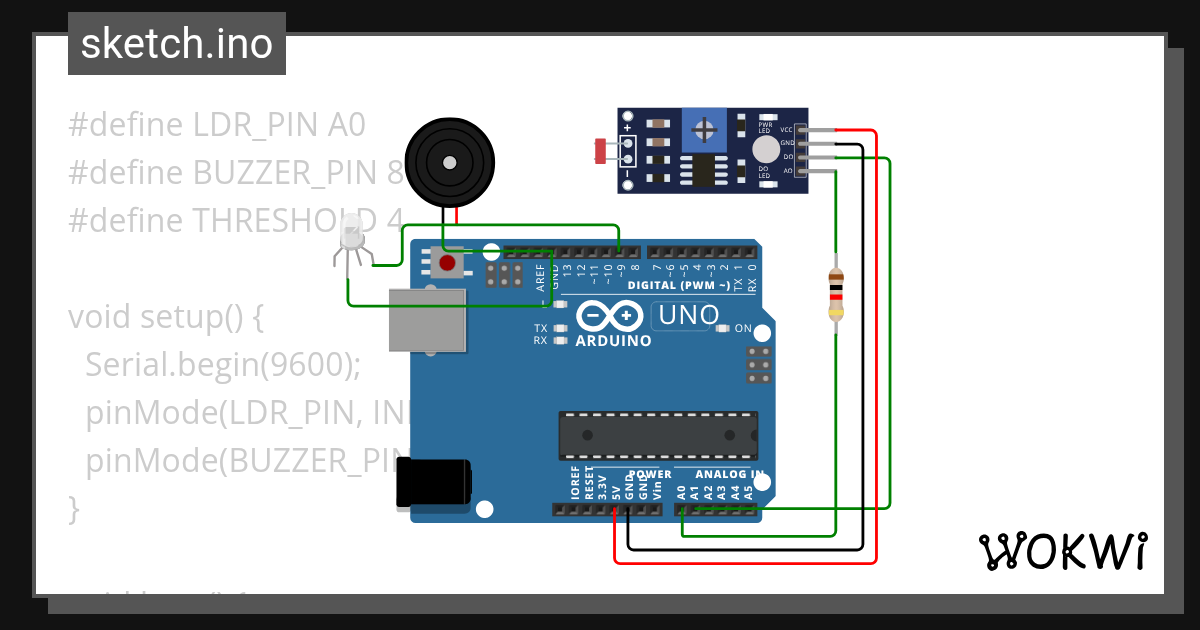 LDR ,Buzzer - Wokwi ESP32, STM32, Arduino Simulator