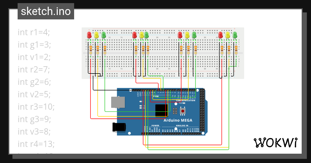 Semaforo con 4 incroci - Wokwi ESP32, STM32, Arduino Simulator
