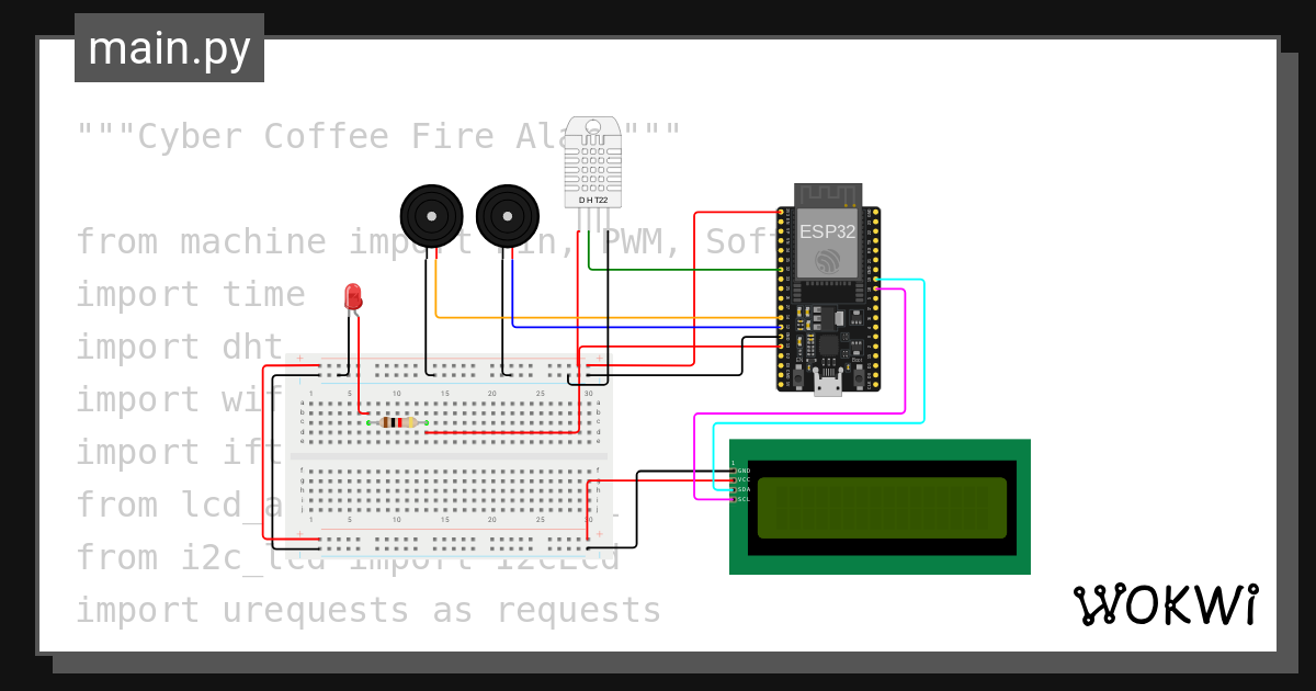 Smart Cyber Coffee Fire Alarm Wokwi Esp32 Stm32 Arduino Simulator