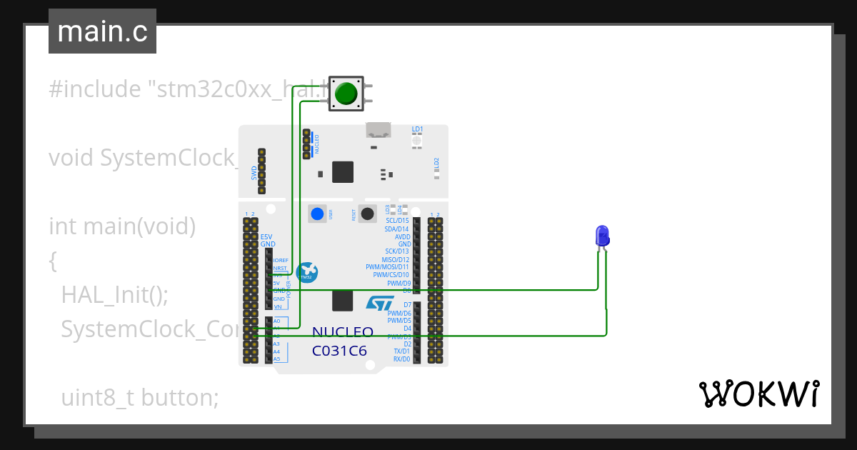 1 BUTTON 1 LED - Wokwi ESP32, STM32, Arduino Simulator