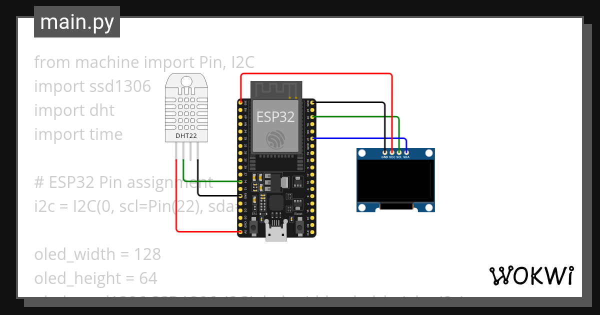 ESP32 OLED DHT22 - Wokwi ESP32, STM32, Arduino Simulator